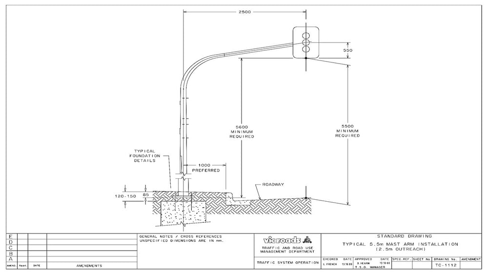 TC-1112 5.5m x 2.5m Mast Arm - Typical Installation Details