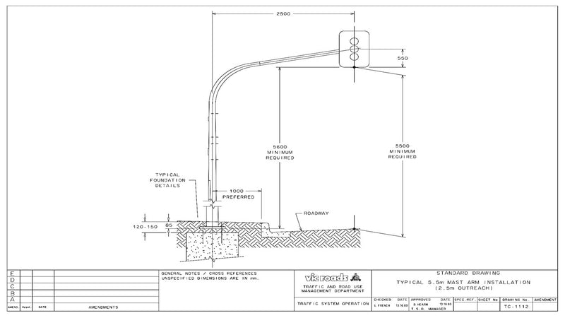 TC-1112 5.5m x 2.5m Mast Arm - Typical Installation Details
