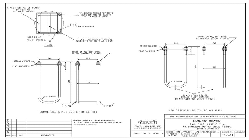 TC-1601 Rag Bolt Assembly - M24 CG and HS 600mm x 350mm PCD
