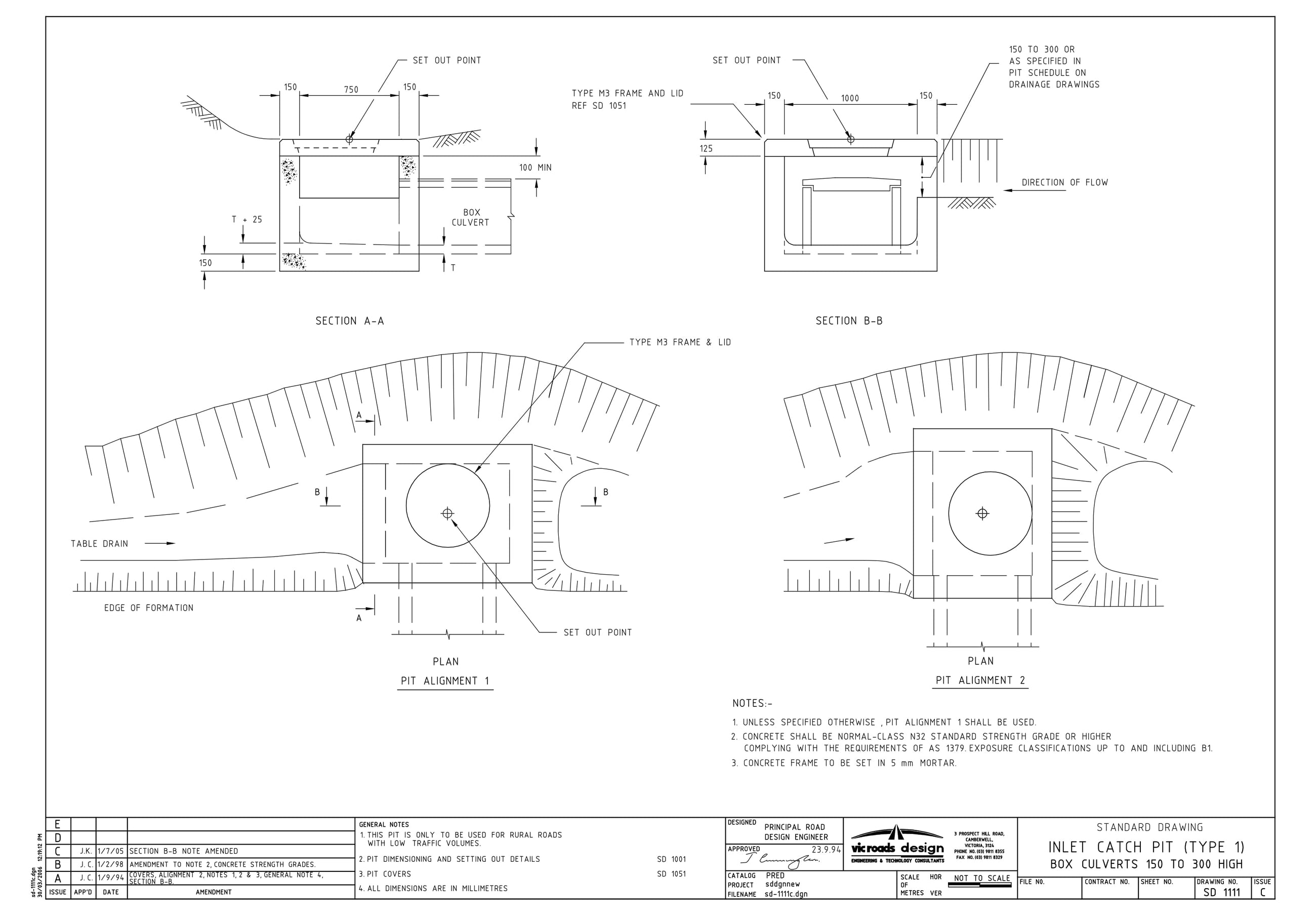 SD1111 - Inlet Catch Pit Type 1 - Box Culverts 150 to 300 High
