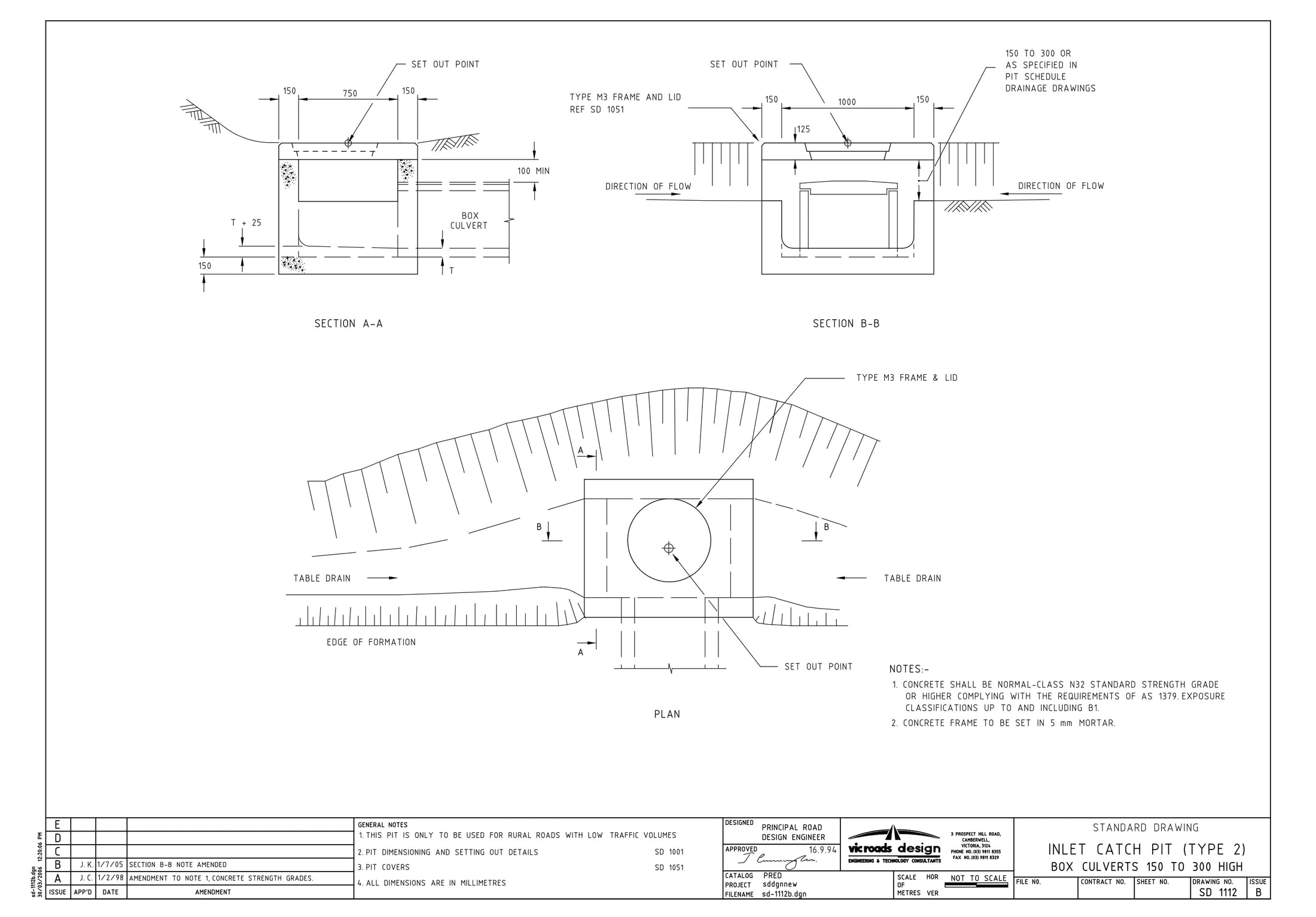 SD-1112 - Inlet Catch Pit Type 2 - Box Culverts 150 to 300 High