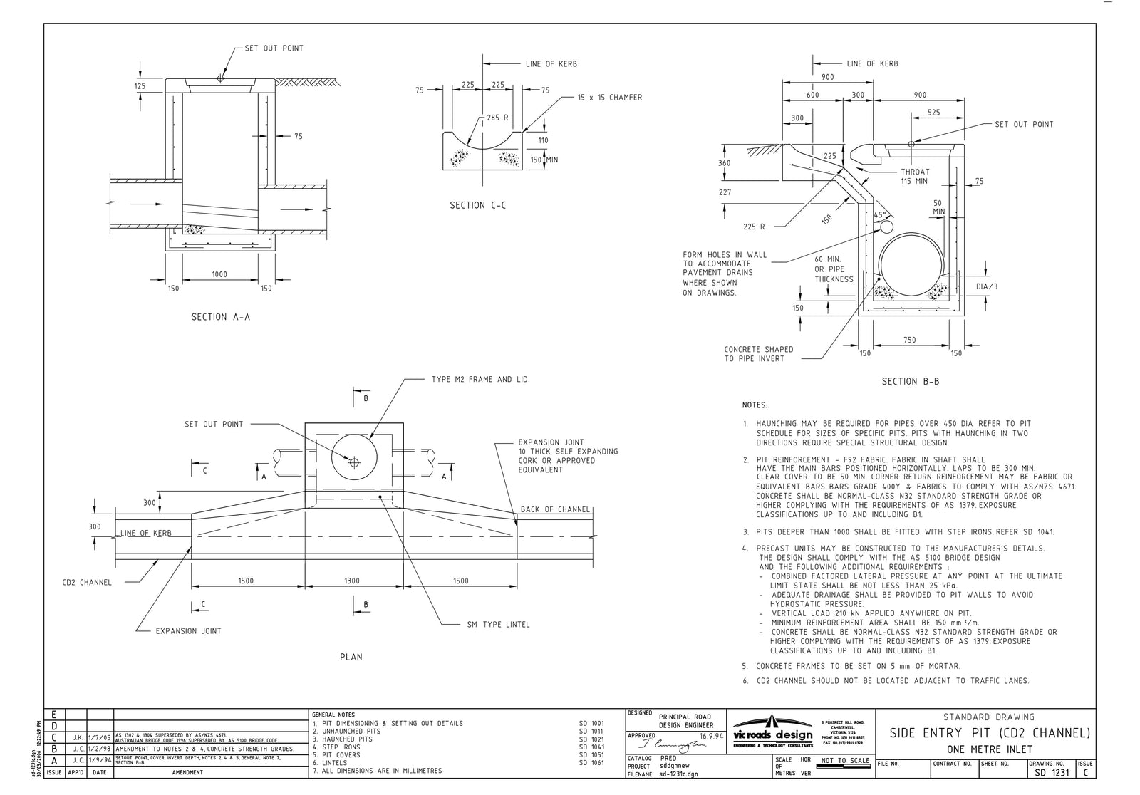 SD-1231 - Side Entry Pit - CD2 Channel - 1.0m Inlet