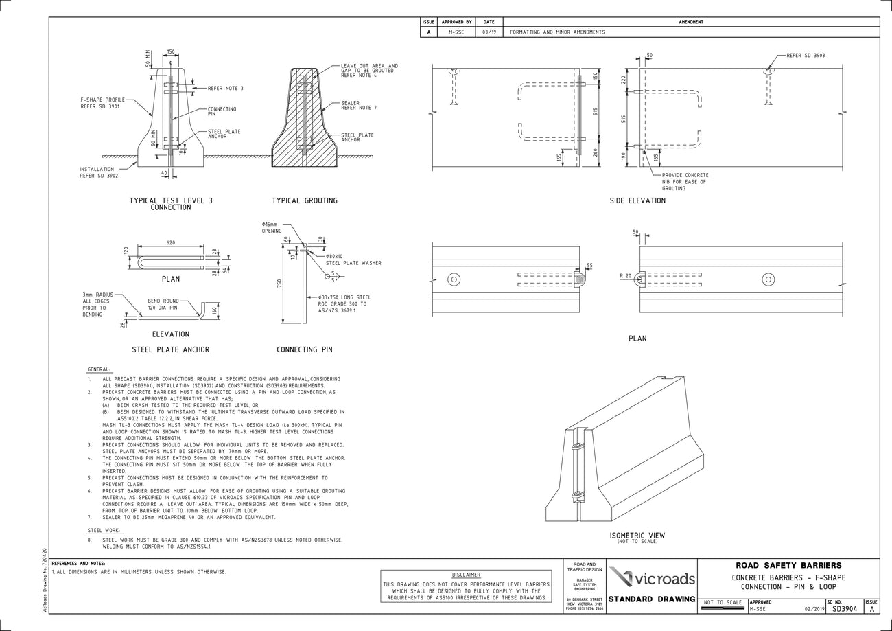 SD-3904 - Concrete Barriers - F-Shape Connection - Pin & Loop