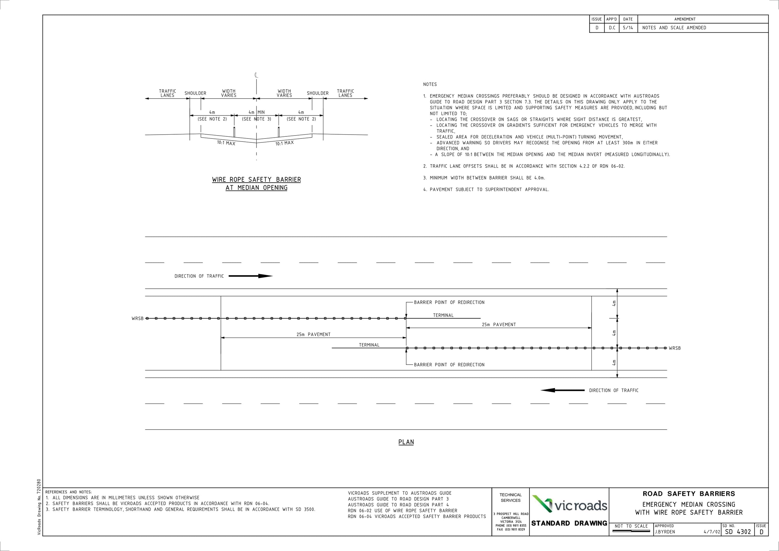 SD4302 - Emergency Median Crossing With Wire Rope Safety Barrier