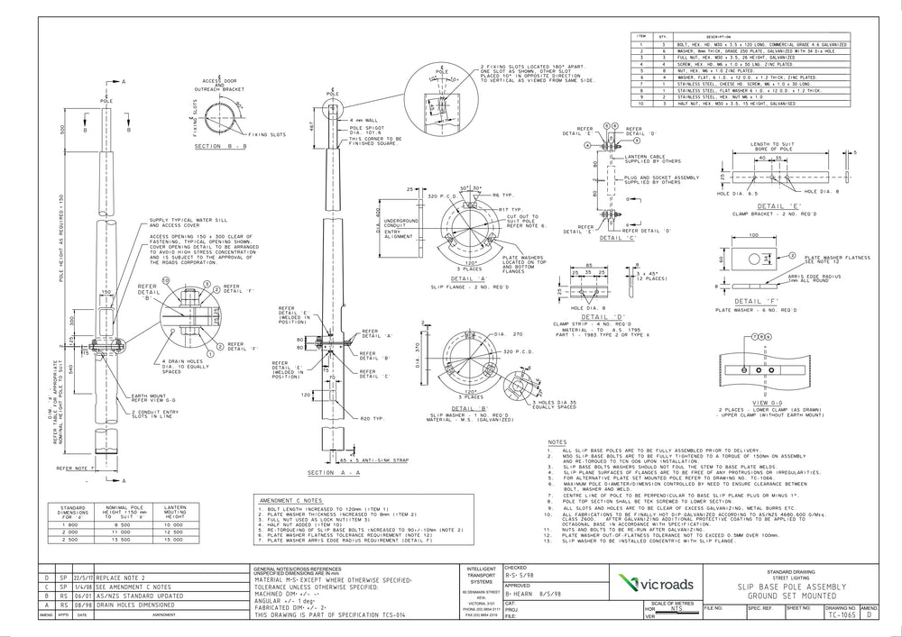 TC-1065 D Slip Base Pole Assembly - Ground Set Mounted