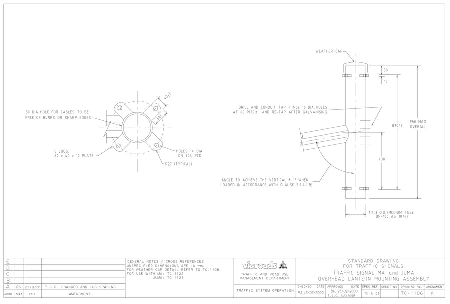 TC-1106 A Traffic Signal MA's, JUP's & JUMA's Overhead Lantern Mountin