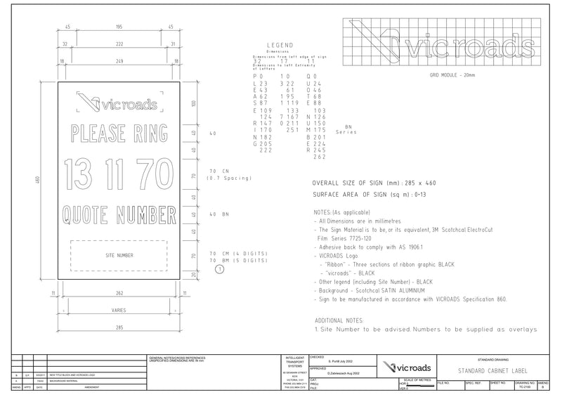 TC-2100 B Standard Cabinet Label